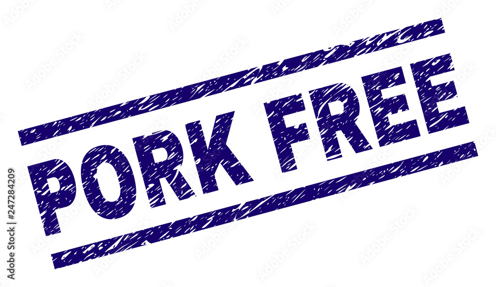 PORK FREE seal print with grunge style. Blue vector rubber print of ...