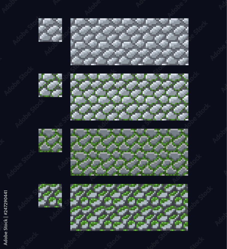 Vector illustration - set of 8 bit 16x16 stone brick texture. Pixel art ...
