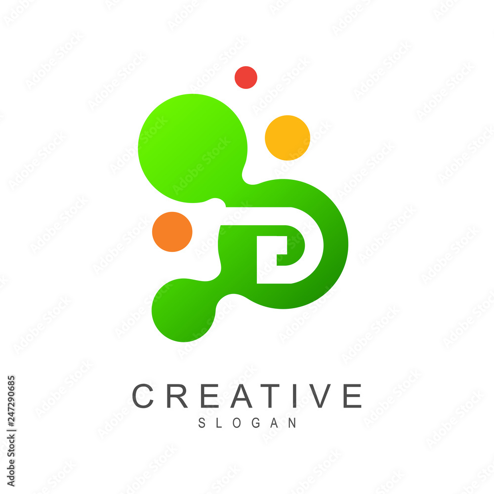 bubble letter d logo, science symbol, brain letter d logo template ...
