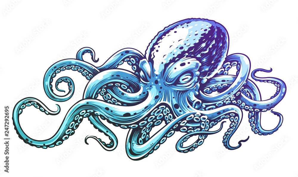 Blue Octopus Vector Art Stock Vector | Adobe Stock