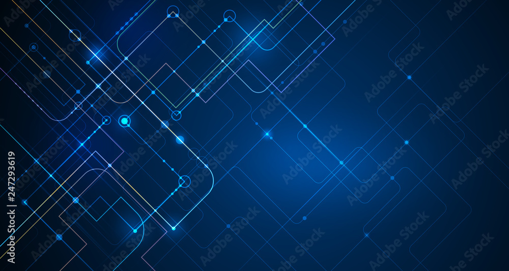 Vector illustration technology with line pattern over dark blue ...