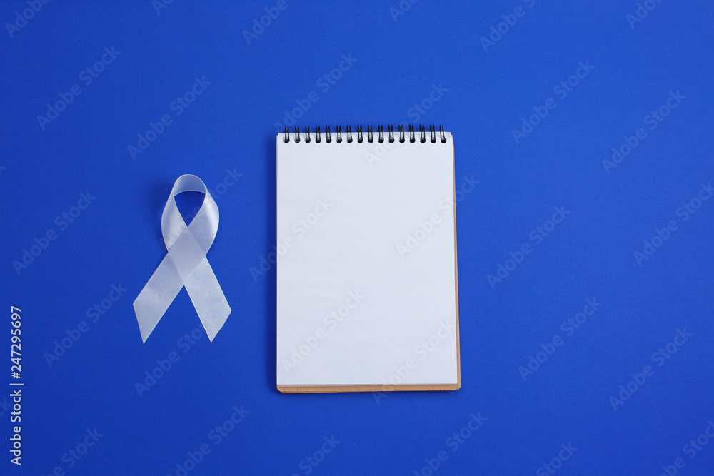 White color ribbon for raising awareness on Lung cancer and Multiple ...