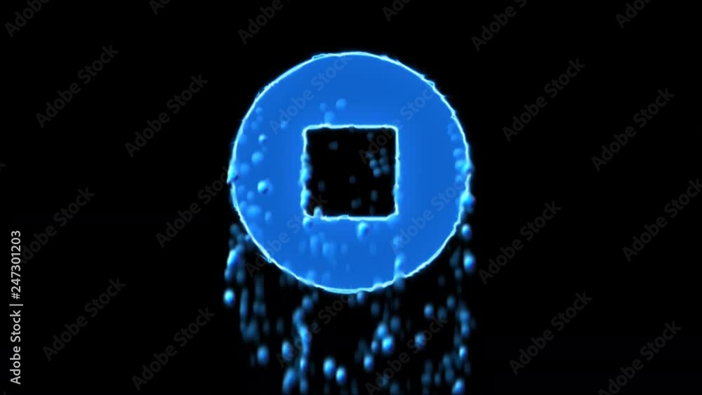 Liquid symbol stop circle appears with water droplets. Then dissolves ...