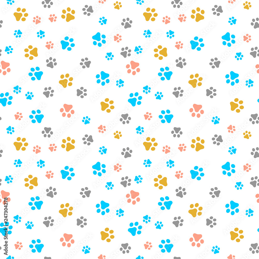 Dog Paw seamless pattern vector footprint kitten puppy tile colorful ...