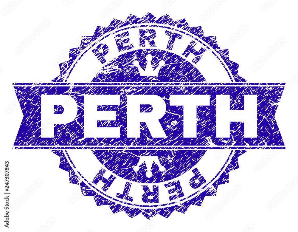 PERTH rosette stamp watermark with grunge texture. Designed with round ...