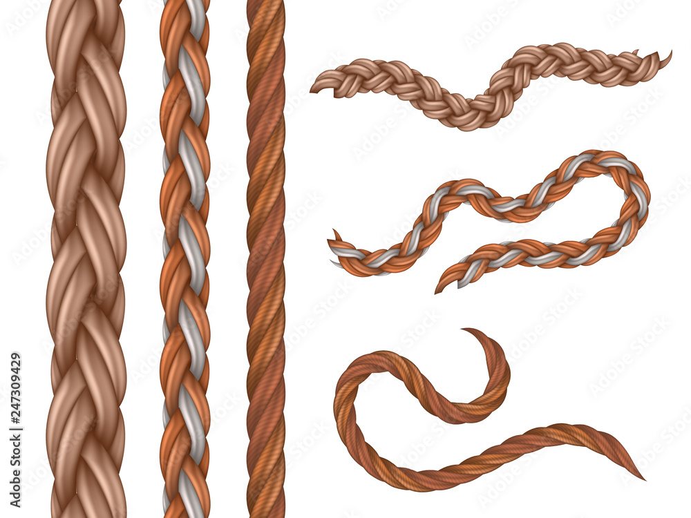 Realistic vector nautical cables, seamless ropes isolated on white ...