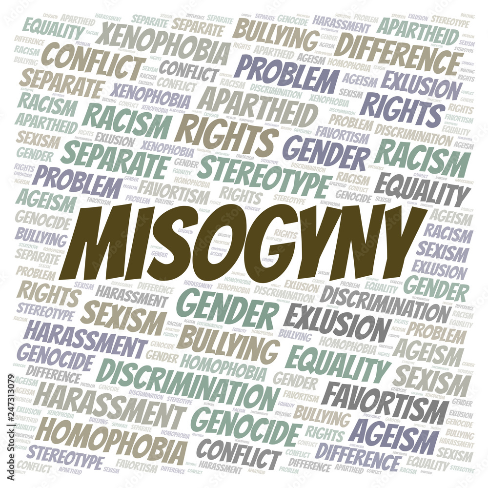 Misogyny - type of discrimination - word cloud. Stock Illustration ...