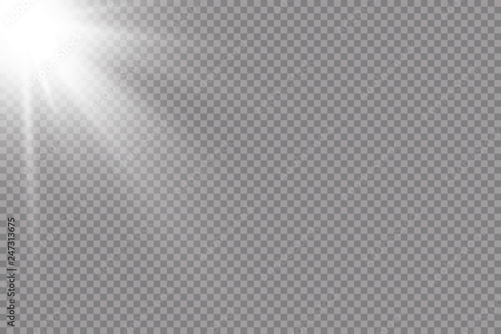 White glowing light explodes on a transparent background. with ray ...