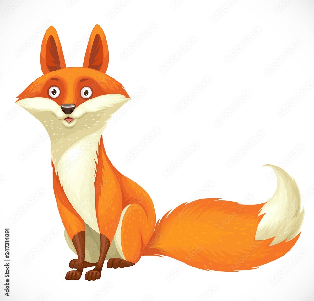 Cute cartoon orange fox sit on white background Stock Vector | Adobe Stock