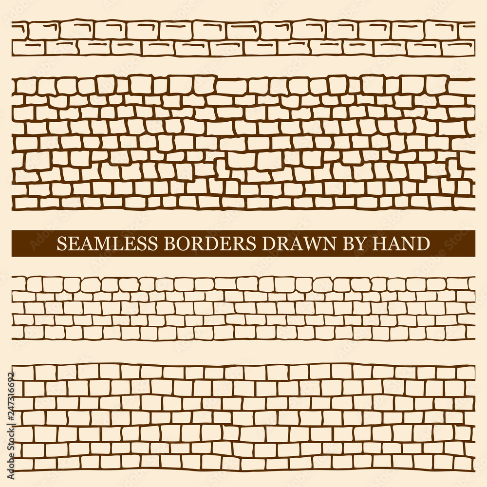 Vector set of hand drawn seamless borders made with ink. Freehand ...
