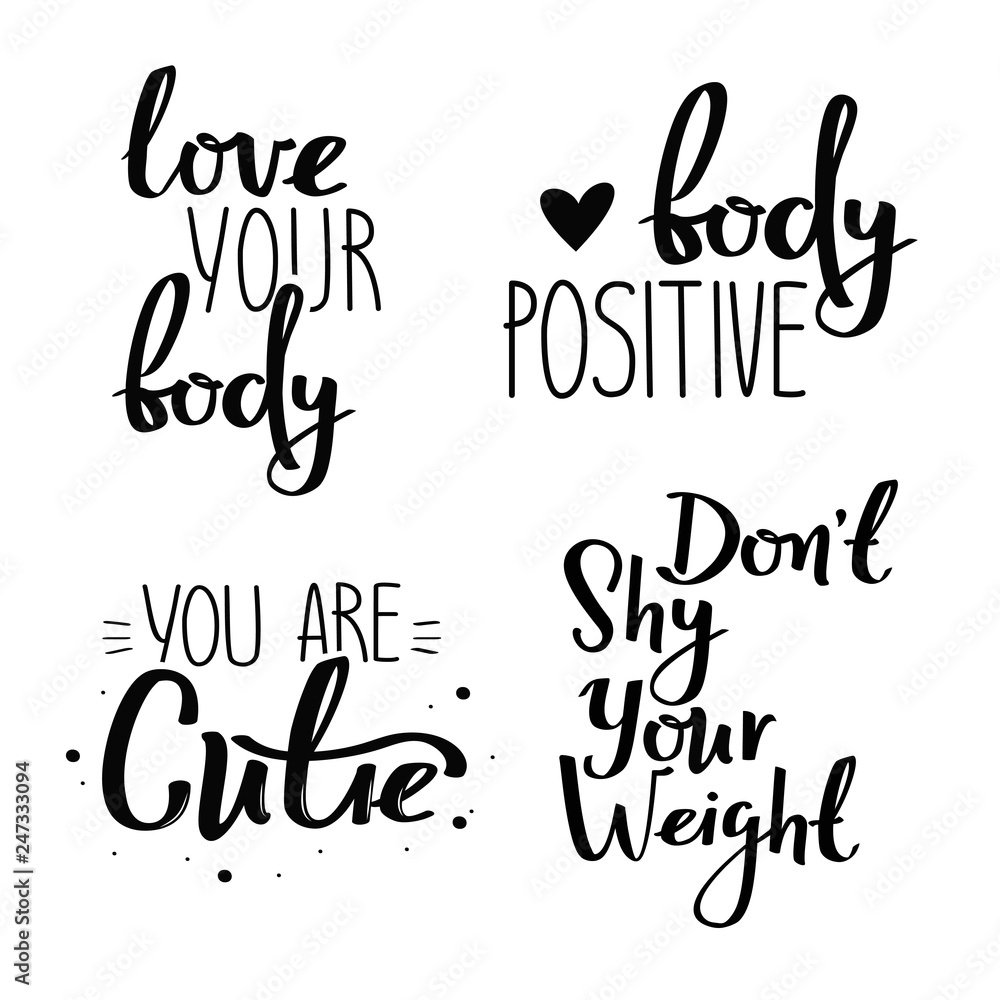 Set of body positive handwritten posters. Vector collection black ...