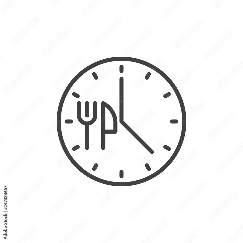 Dinner time clock line icon. linear style sign for mobile concept and ...