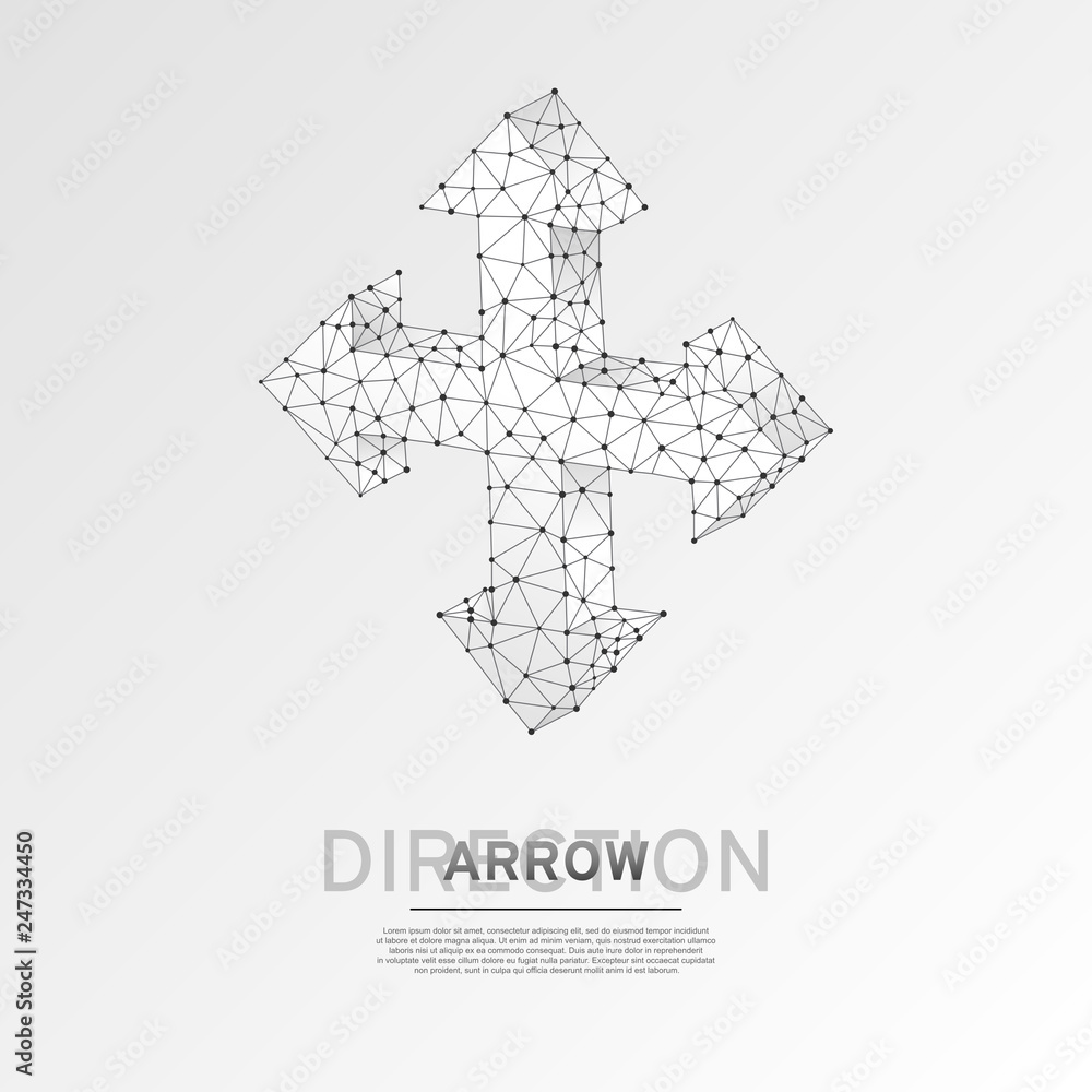 Arrow cross, extend, cross arrow, four-way arrow sign wireframe digital ...