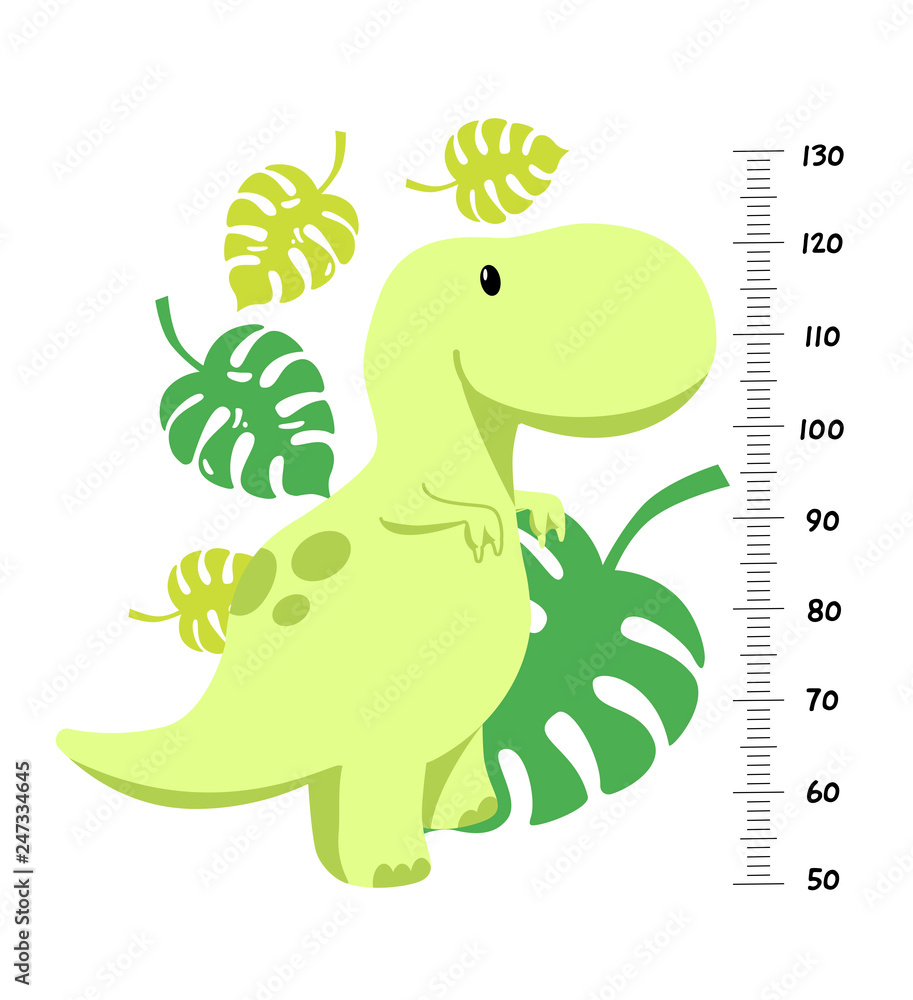 Vetor de Vector height wall chart decorated with cartoon dinosaur ...
