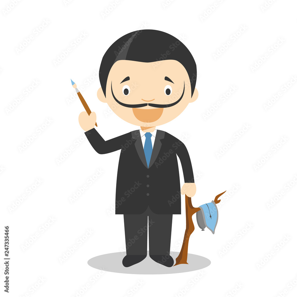 Salvador Dali cartoon character. Vector Illustration. Kids History ...