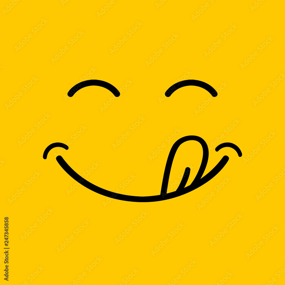 Yummy smile cartoon line emoticon with tongue lick mouth. Delicious ...