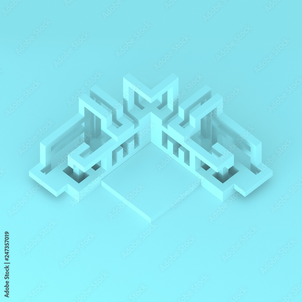 Abstract isometric arrangement of an expanding cube 3D illustration ...