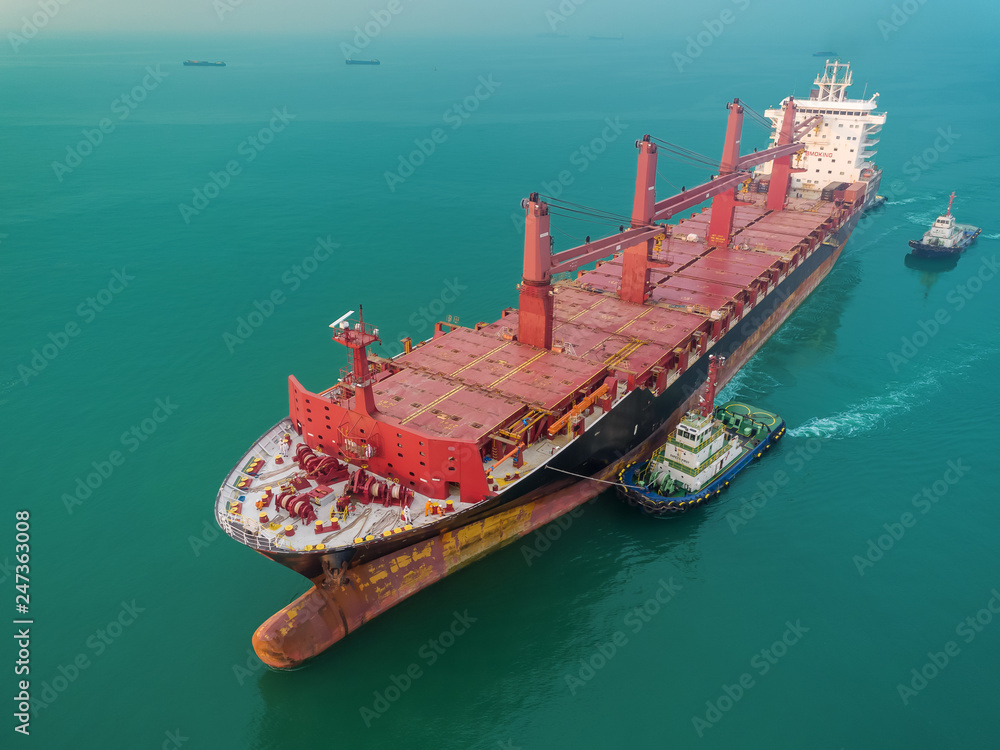 Empty container ship going to sea port for loading container. Logistic ...