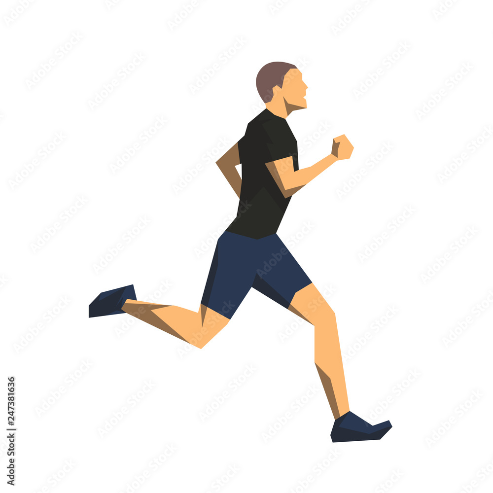 Runner, geometric flat design isolated vector illustration. Running man ...