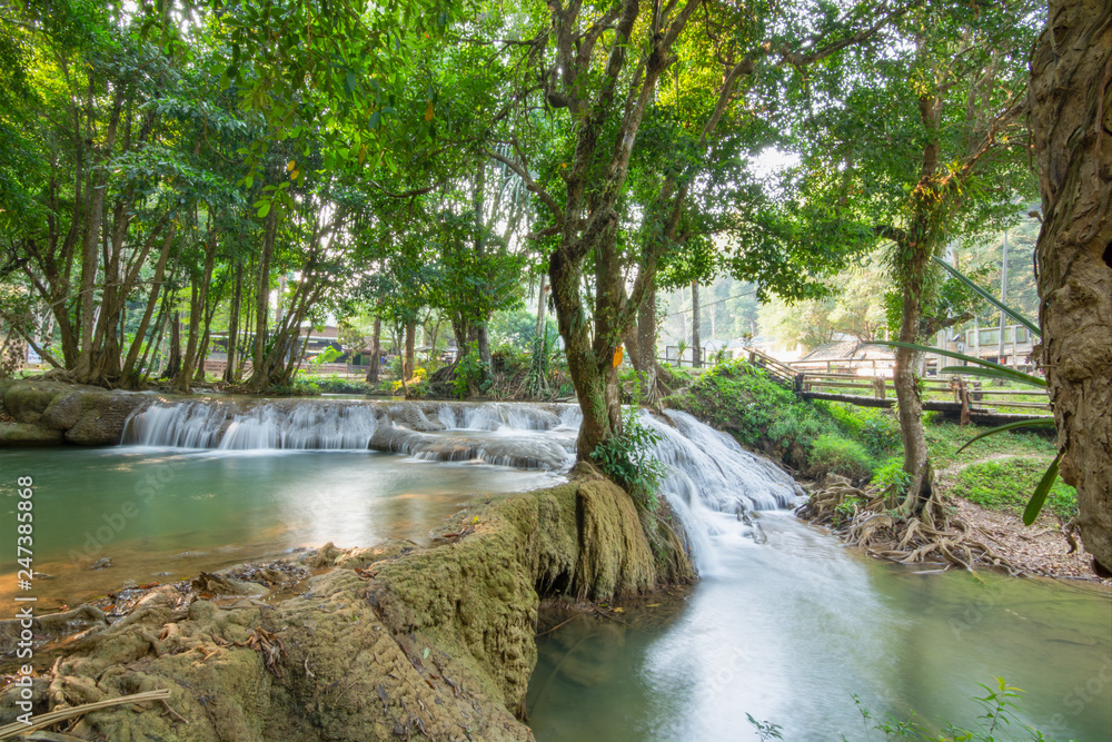 Beautiful waterfall scene Kroeng Krawia Waterfall at Kanchanaburi ...