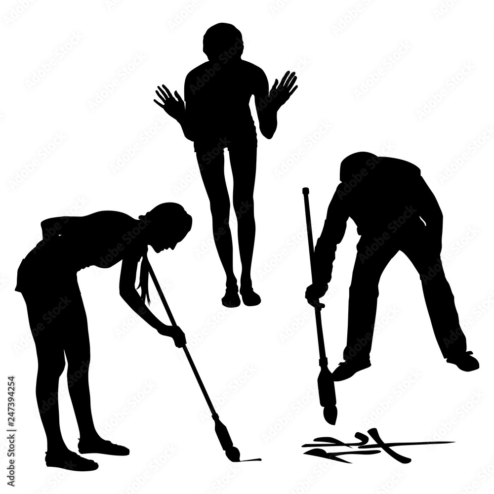 Vetor de Vector silhouettes of people. The girl stands in front leaning ...