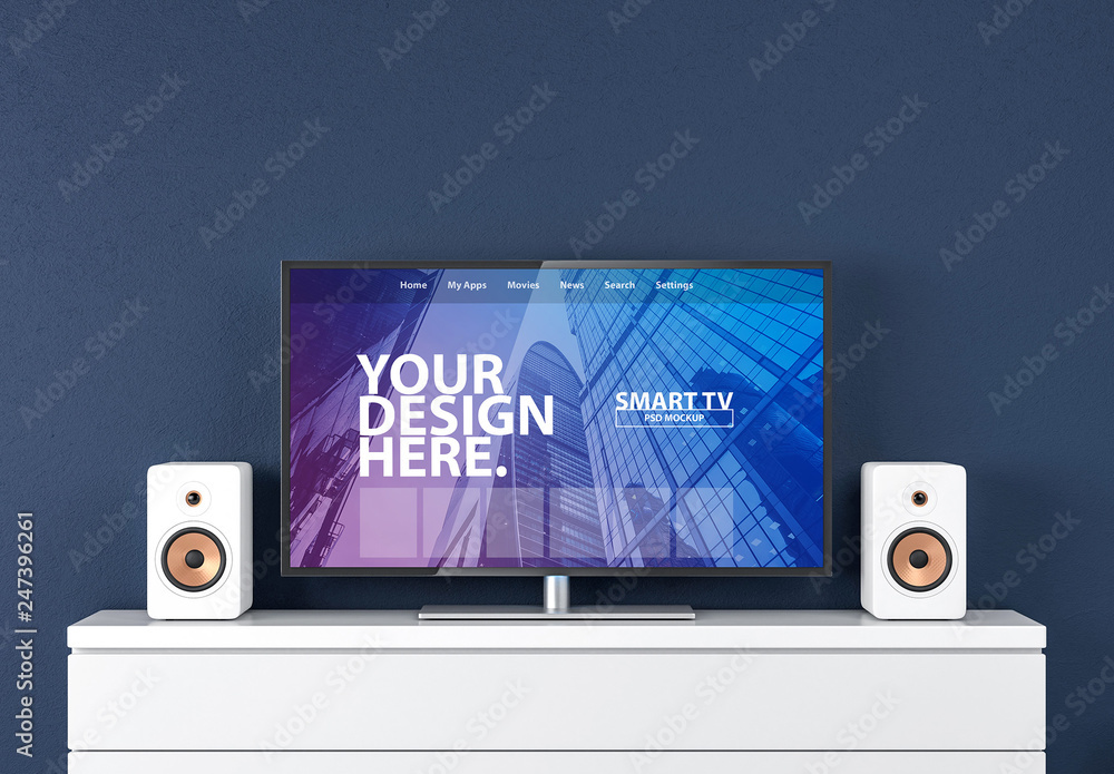 Smart TV on Drawers Mockup Stock Template | Adobe Stock