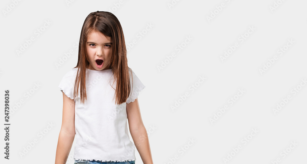 Full body little girl very angry and upset, very tense, screaming ...