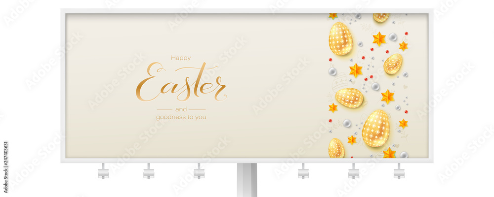 Billboard with three-dimensions Easter decorative border. Hand written ...