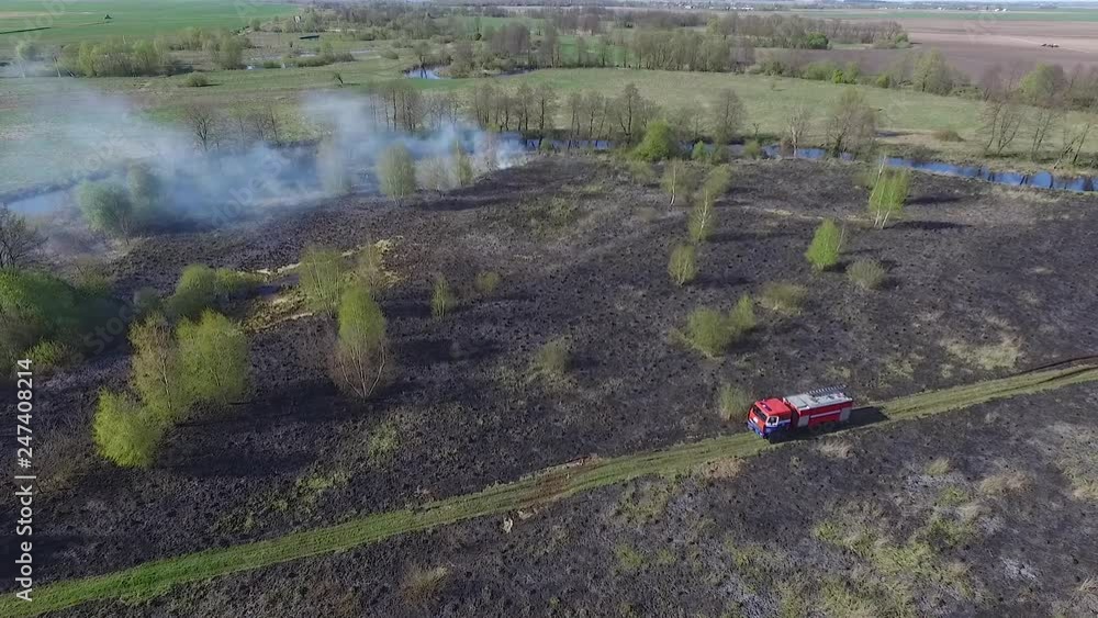 In the spring, dry grass caught fire in the meadow. The fire brigade ...