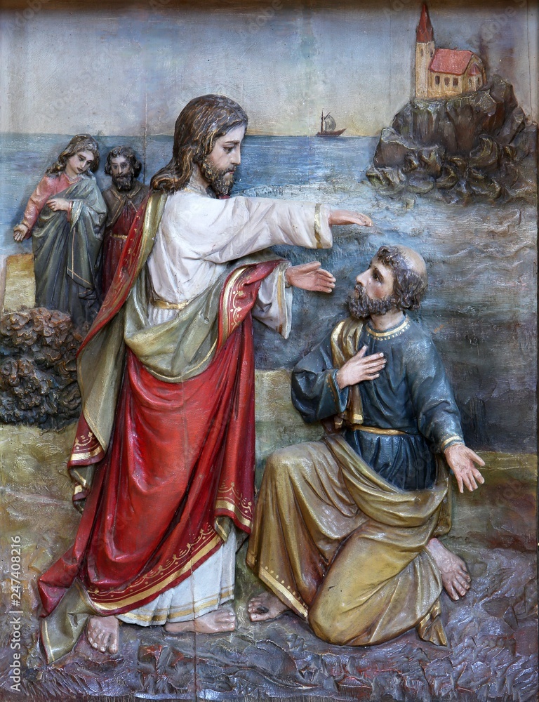 Jesus reinstates Peter to leadership of the church, altarpiece on altar ...