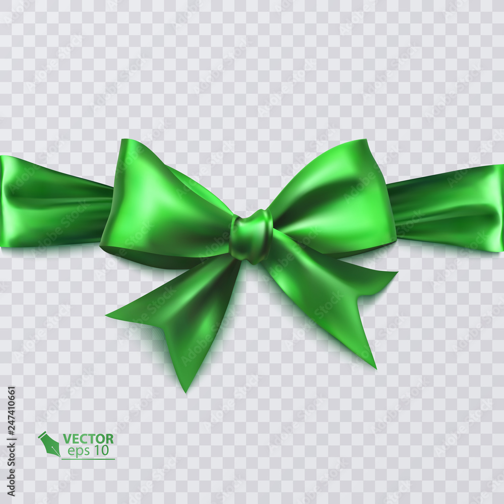Realistic green ribbon or bow on transparent background. Template ...
