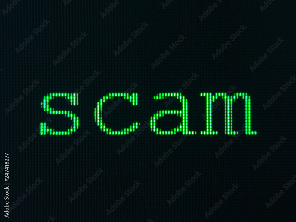 Green sign scam displayed on computer screen Stock Photo | Adobe Stock