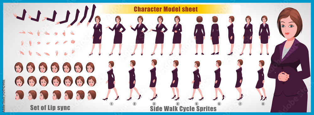 Character Model sheet with walk cycle animation sprites and lip syncing ...