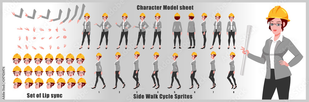 Character Model sheet with walk cycle animation sprites and lip syncing ...
