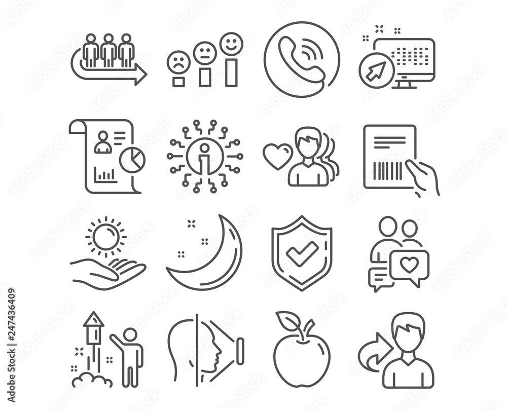 Set of Report, Customer satisfaction and Fireworks icons. Sun ...