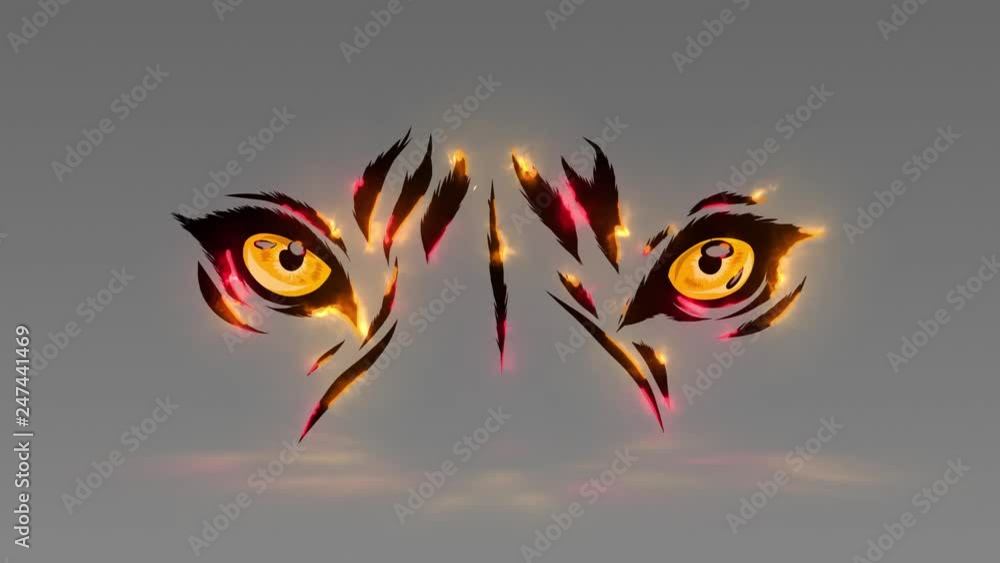 tiger Eyes Blinking Loop. Animation of tiger eyes with laser and fire ...