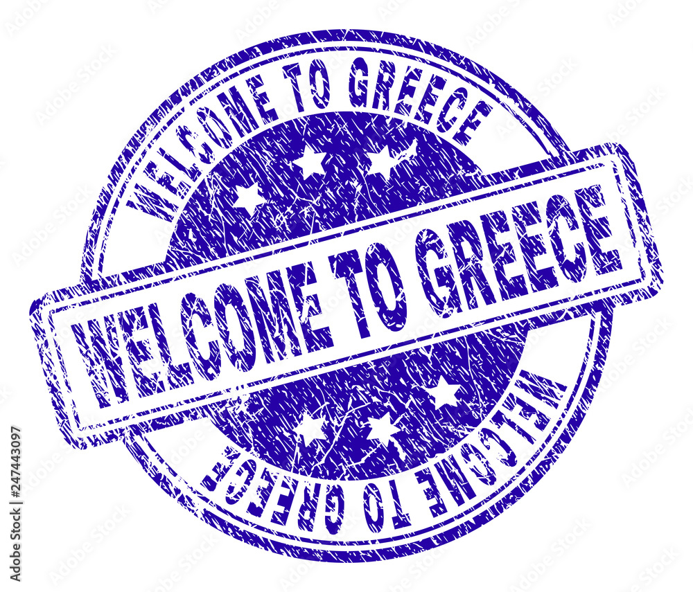 WELCOME TO GREECE stamp seal watermark with grunge texture. Designed ...