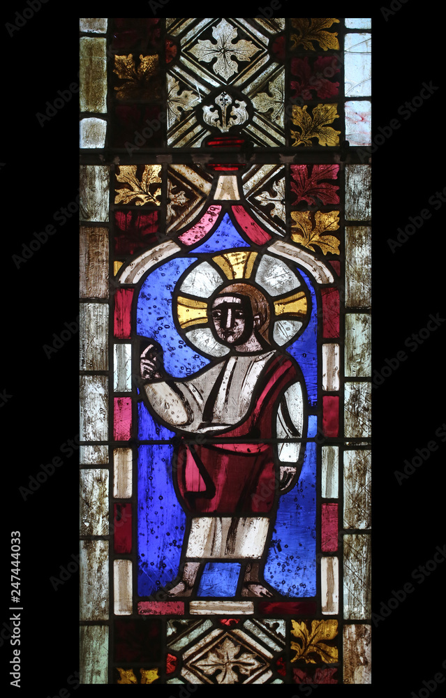 Jesus Christ, stained glass window in the church of Saint James in ...