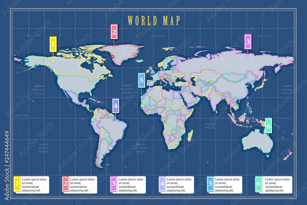 Small Scale Political World Map With Infographic In Mercator Projection 