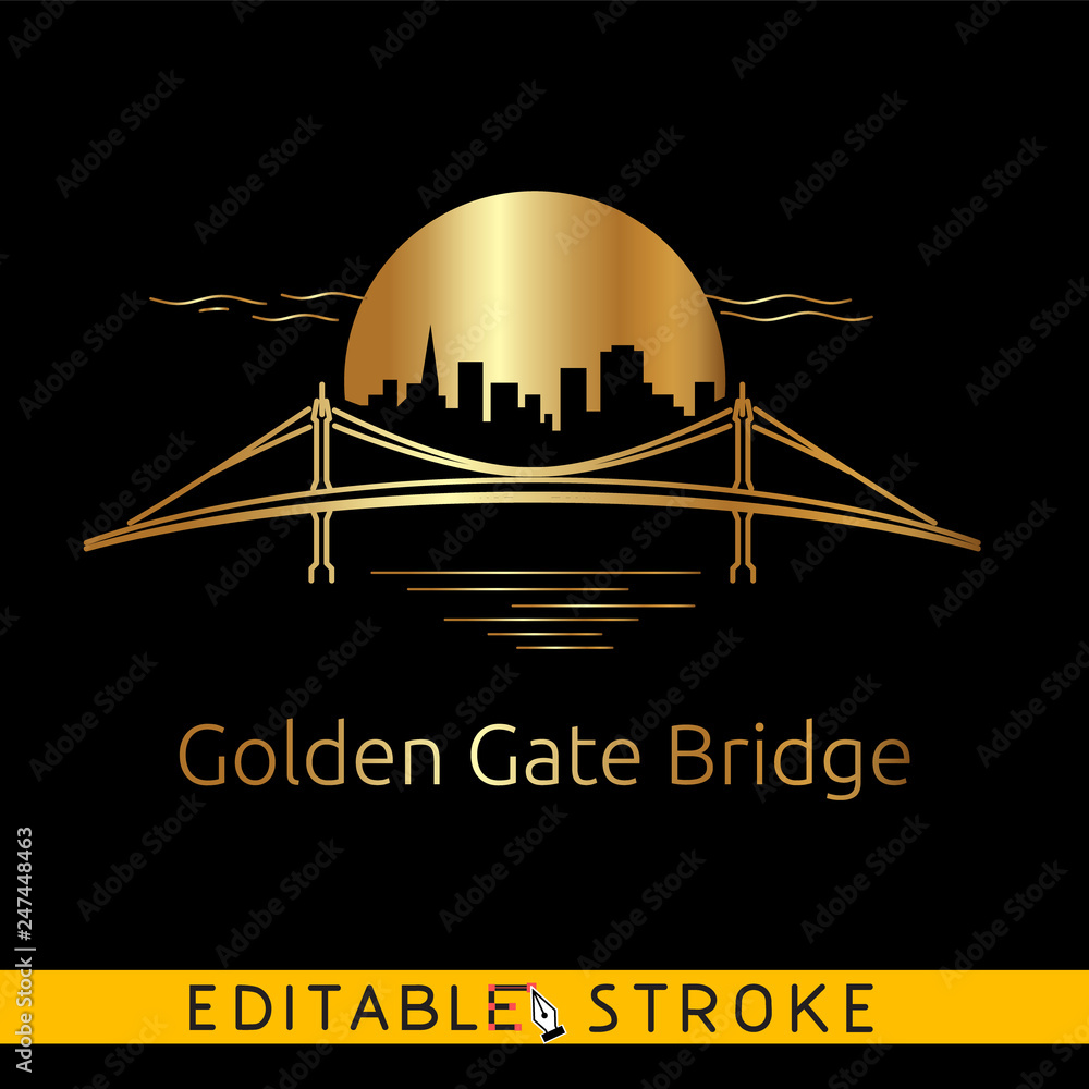 Golden gate bridge. Symbol of San Francisco logo or icon on black ...