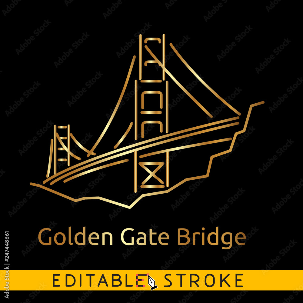 Golden gate bridge. Symbol of San Francisco logo or icon on black ...