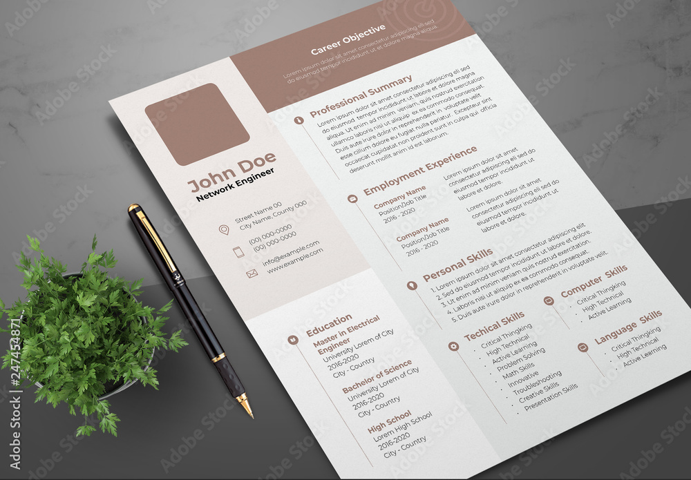 Resume Layout with Brown and Tan Accents Stock Template | Adobe Stock