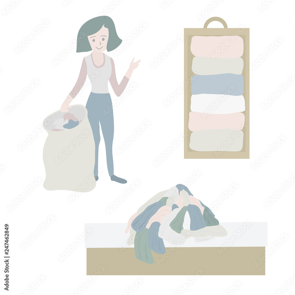 Tidying up Vector icon set. Closet organization illustration. House ...