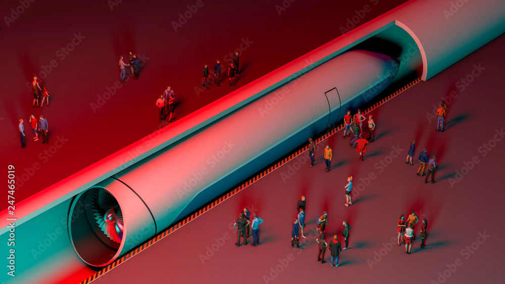 Train station and Hyperloop. Passengers waiting for the train ...