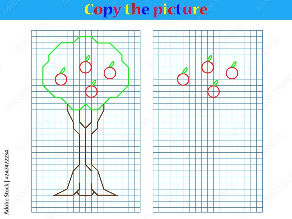 Copy the graphic picture. Worksheet for kids. Vector illustration Stock ...