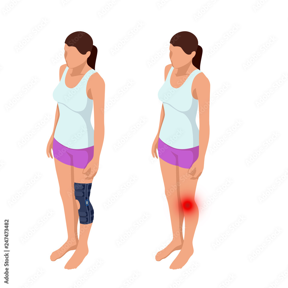 Knee pain or sprains of the knee joint. Anatomical body of a man ...