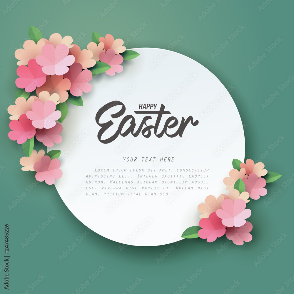 Paper art of pink flower template on green background with copy space ...