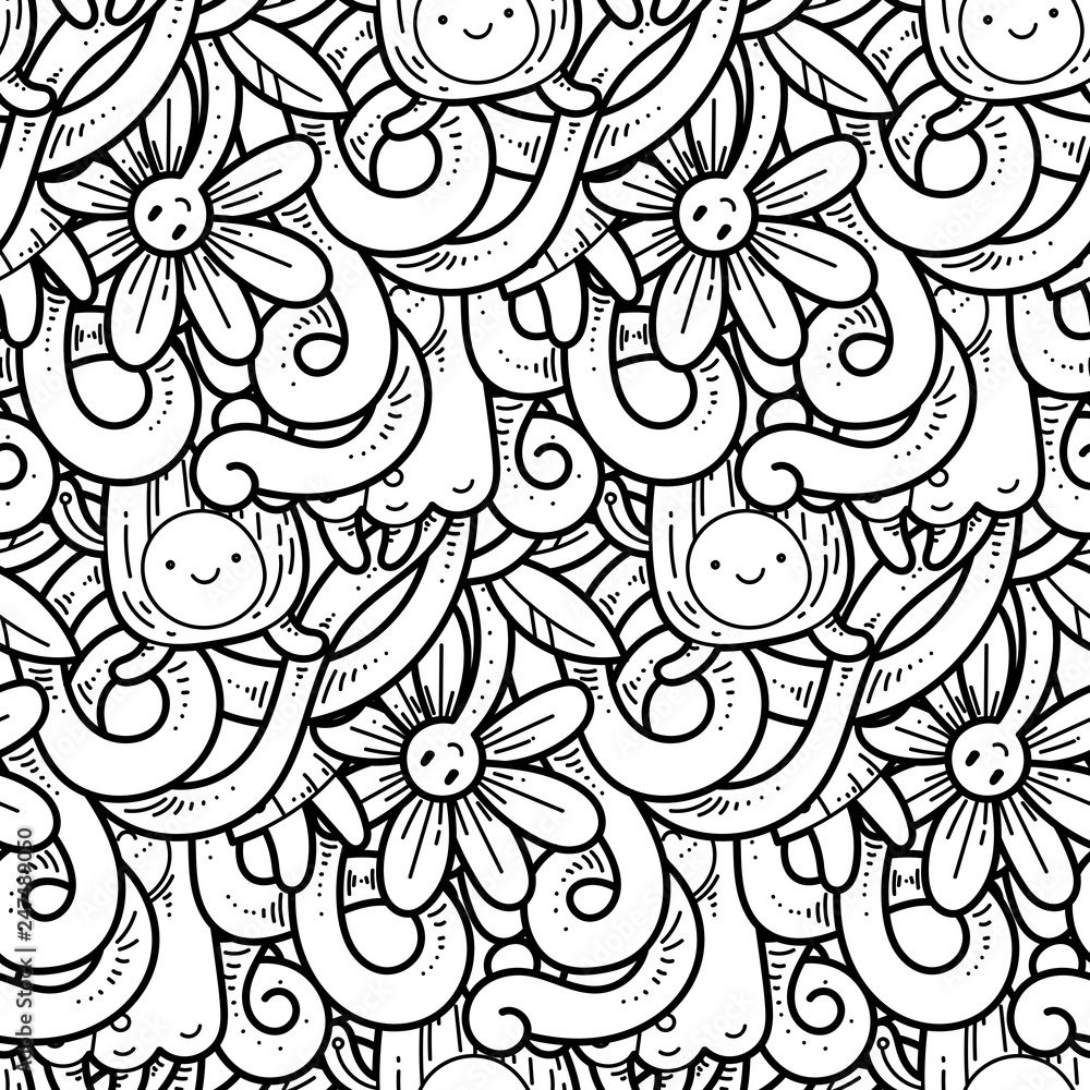 Seamless vector pattern with cute cartoon monsters and beasts. Nice for ...