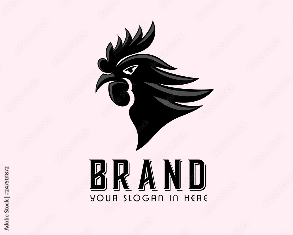 vector Angry black rooster head logo design inspiration Stock Vector ...