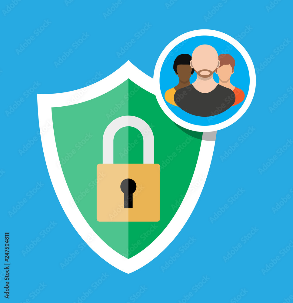 Shield icon with lock and user silhouette symbol. Privacy security ...